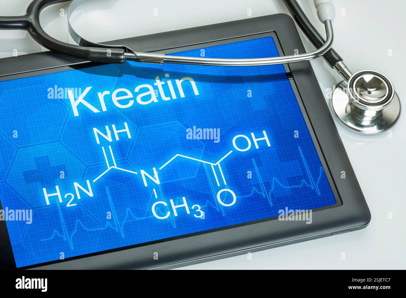 Tablet with the chemical structural formula of creatine Stock Photo - Alamy