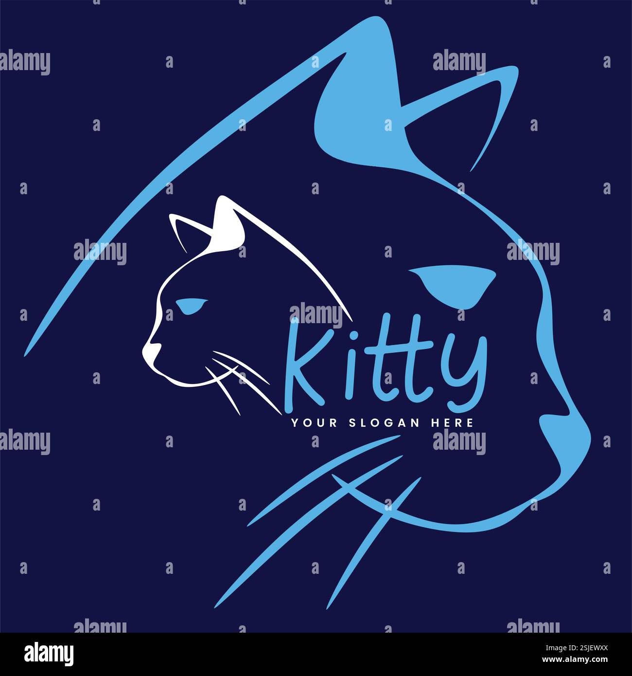 Modern Kitty Logo Design with Cat Silhouette in Blue and White Stock ...