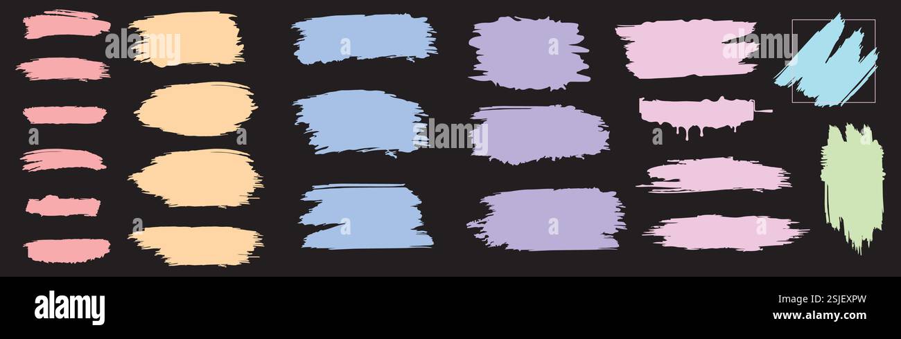 Colorful Brush Stroke Swatches on Black Background Stock Vector Image ...