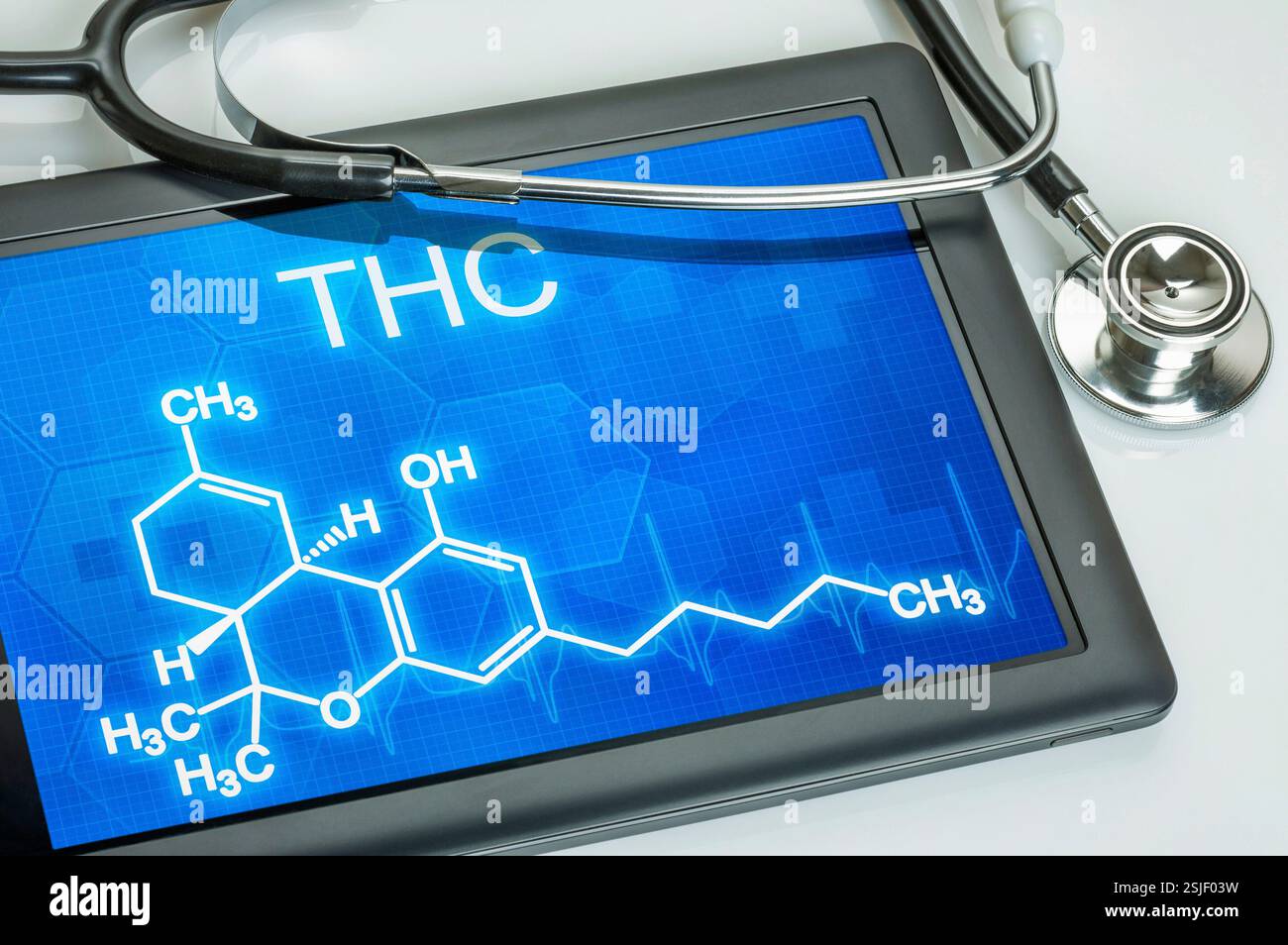 Tablet with the chemical structural formula of THC Stock Photo - Alamy