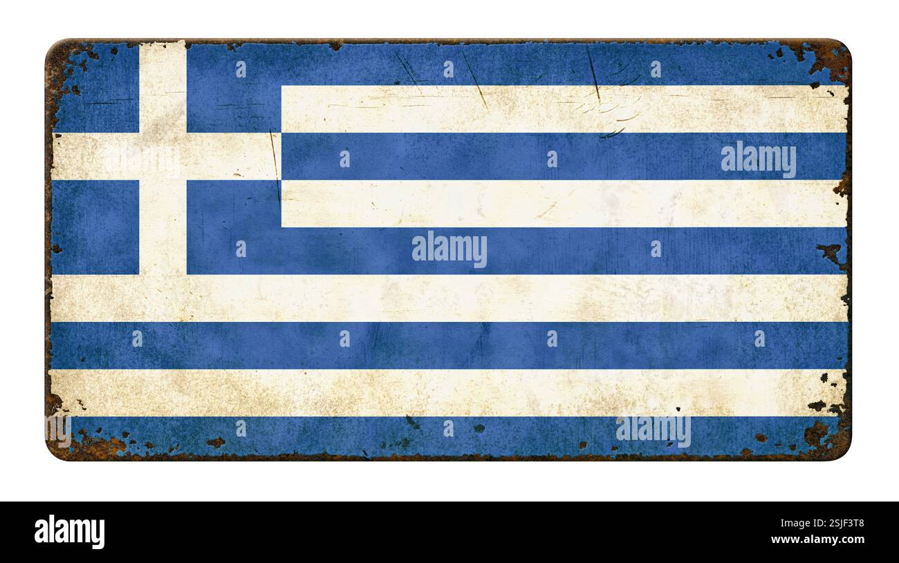 Old rusty tin sign flag greece hi-res stock photography and images - Alamy