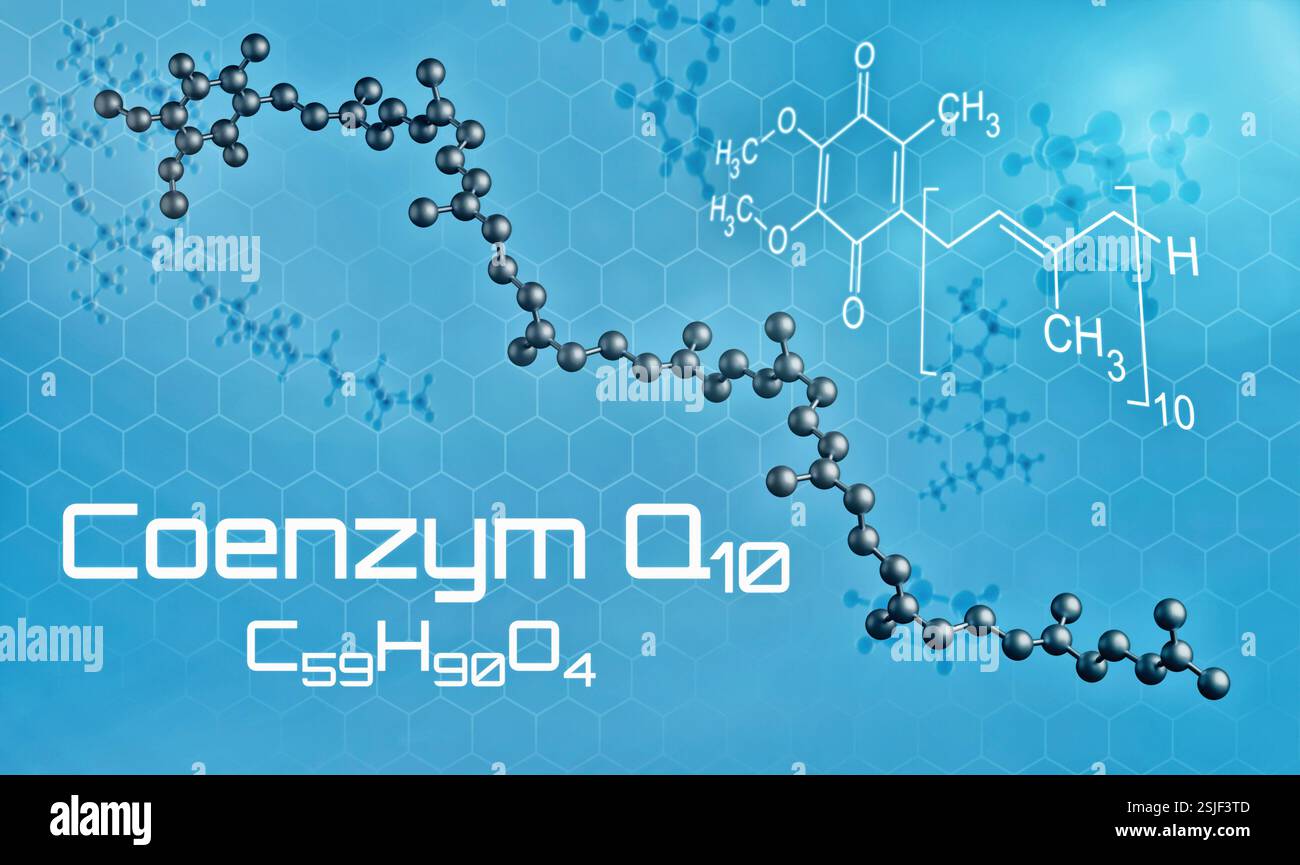 Three-dimensional molecular structure of coenzyme Q10 Stock Photo - Alamy