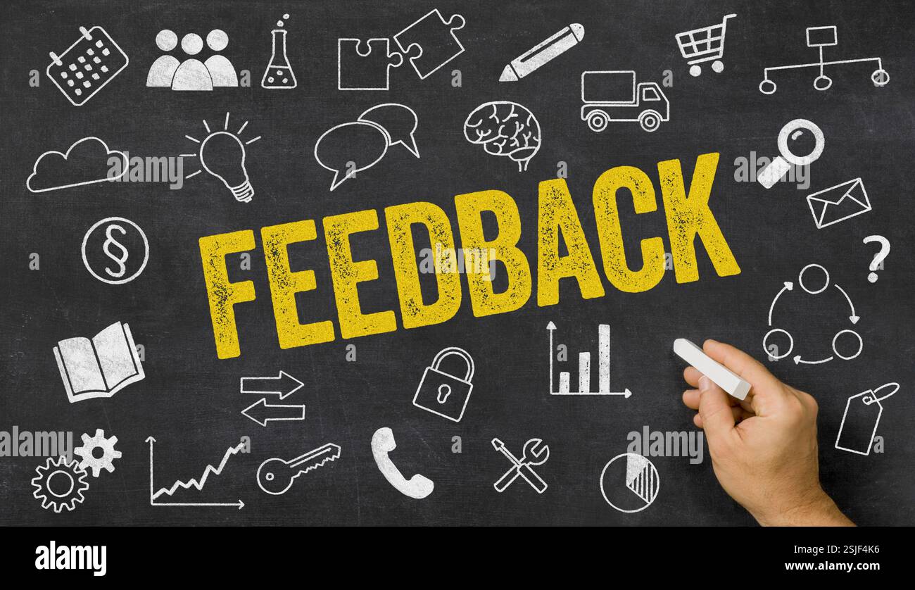 Board with icons and text - Feedback Stock Photo - Alamy