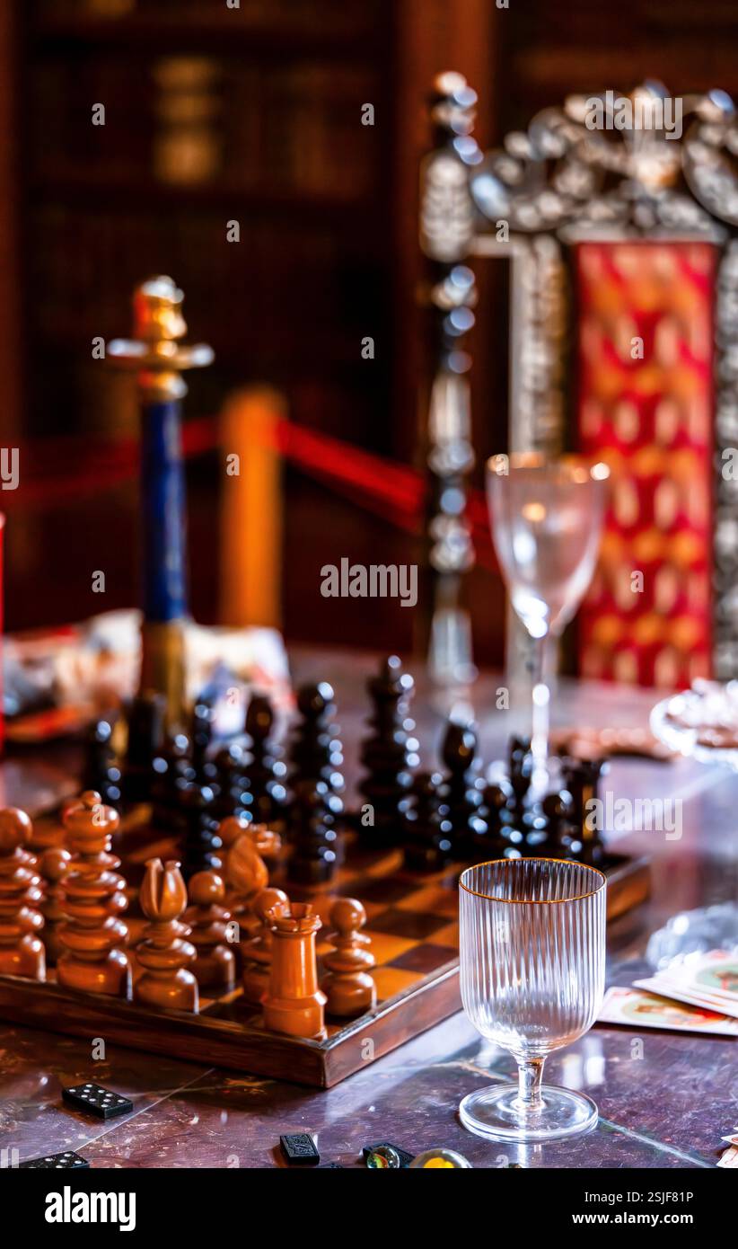 Luxurious Vintage Chess Setup in an Elegant Royal Setting with Ornate ...