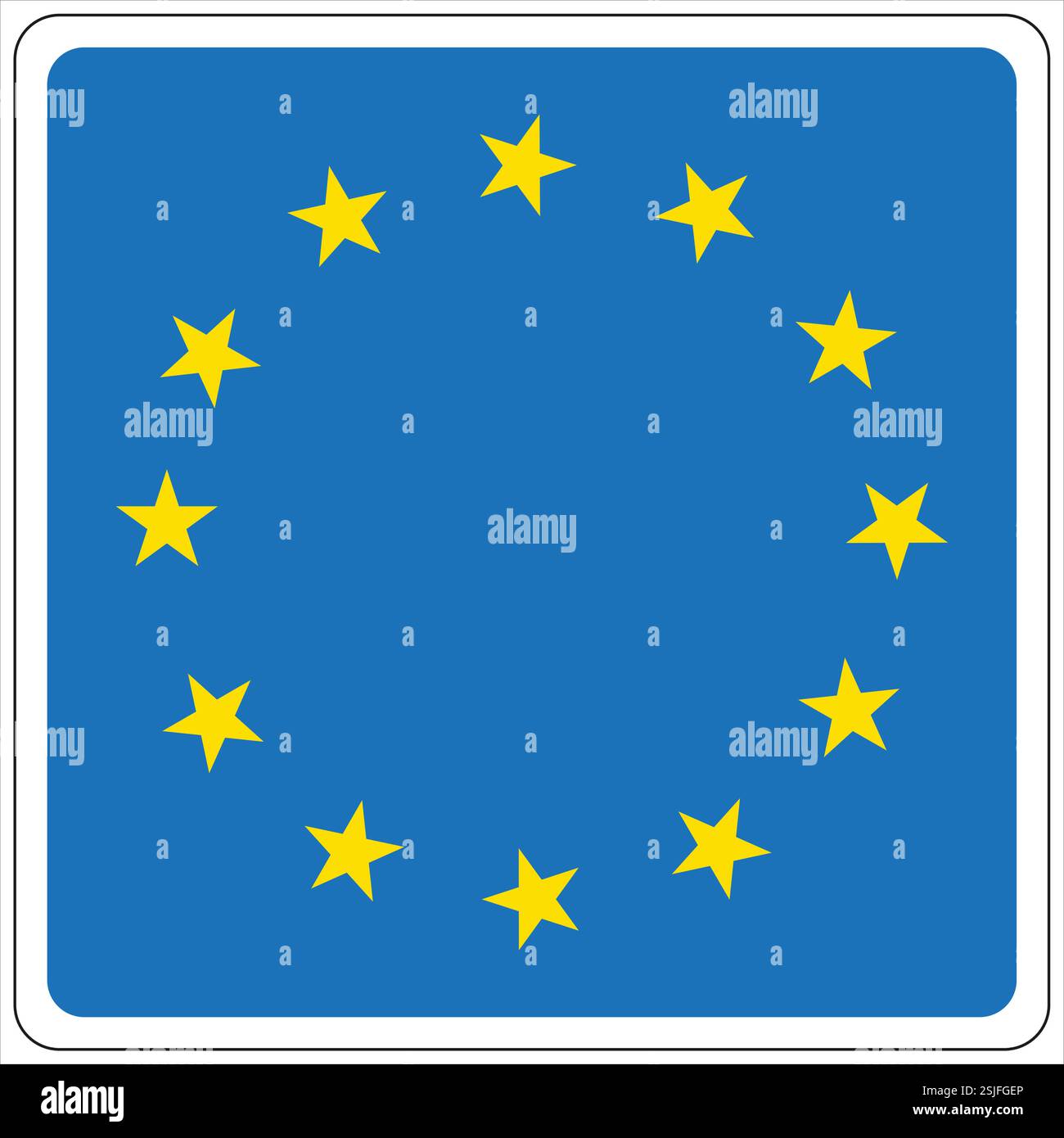 European union flag waving, featuring twelve gold stars arranged in a circle on a vibrant blue ...