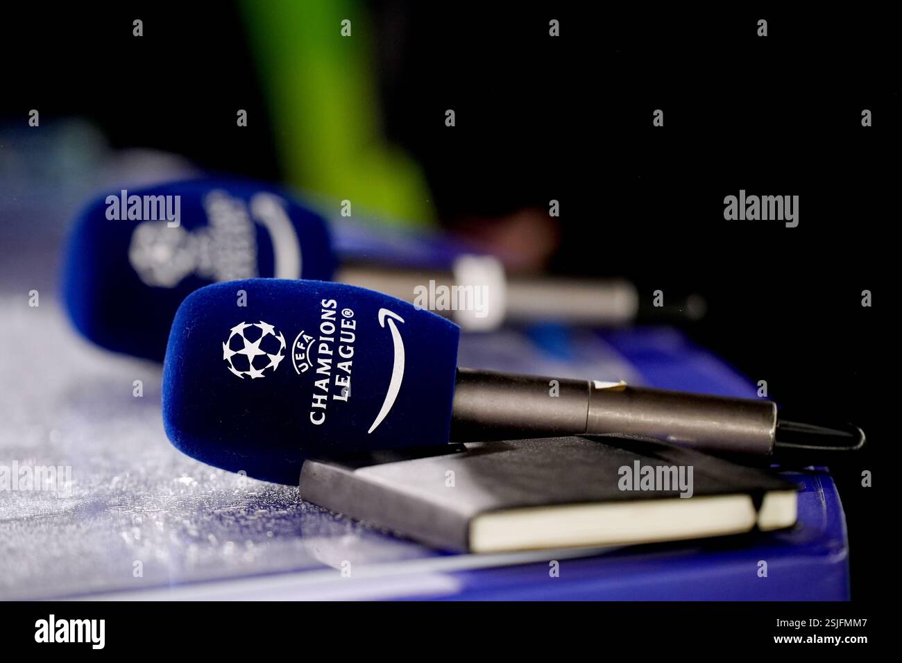 A Amazon branded microphone ahead of the UEFA Champions League Knockout ...