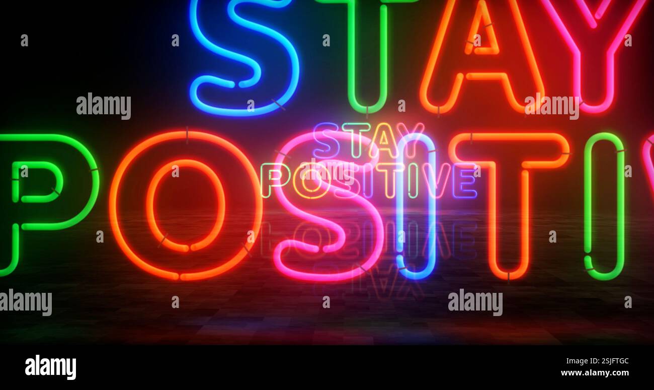 Stay positive motivation slogan neon symbol. Humor and happy mood light ...