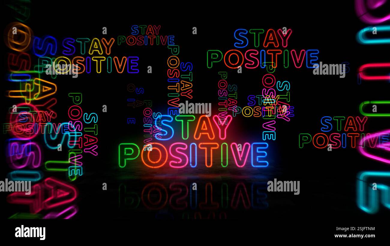 Stay positive motivation slogan neon symbol. Humor and happy mood light ...