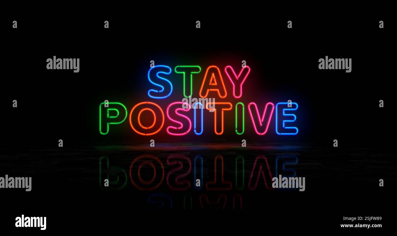 Stay positive motivation slogan neon symbol. Humor and happy mood light ...