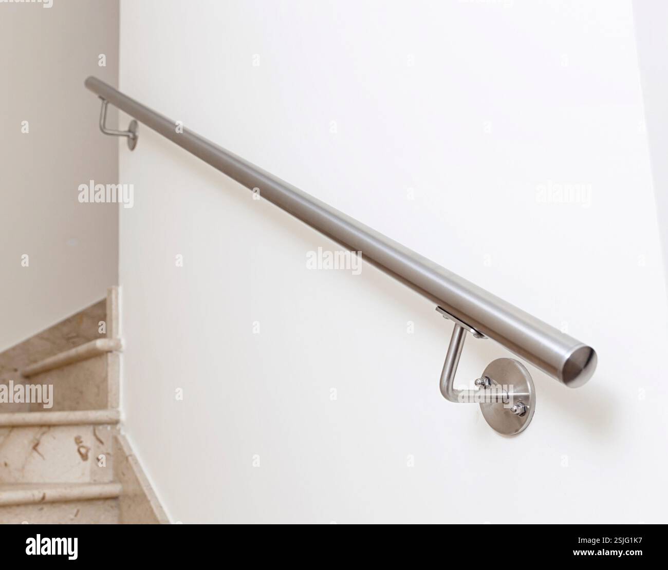 Modern steel handrail for stairs, interior house Stock Photo - Alamy
