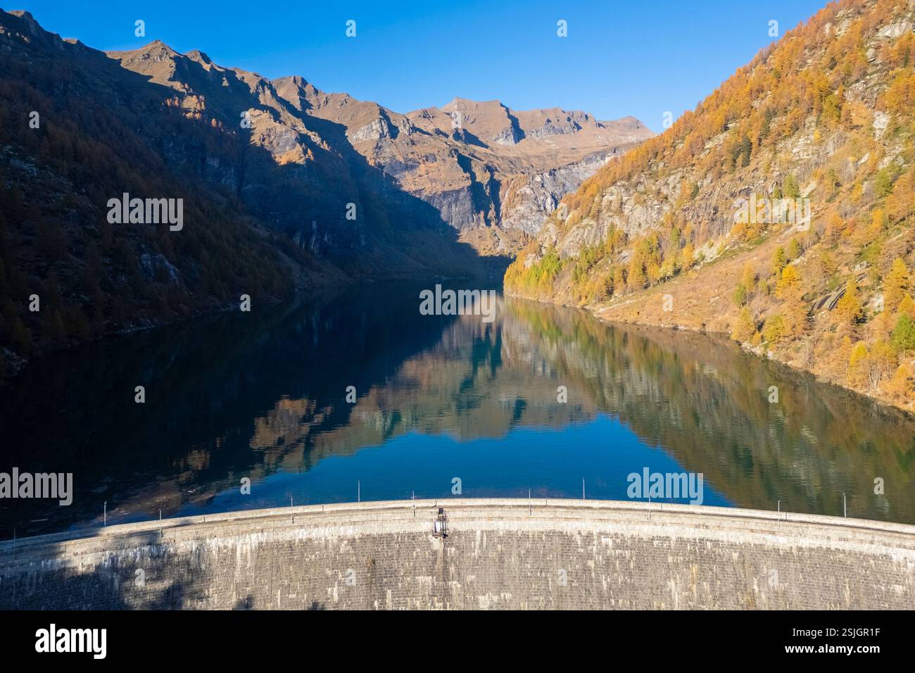 Aerial view of the Agaro Lake and it's dam, an artificial lake covering ...