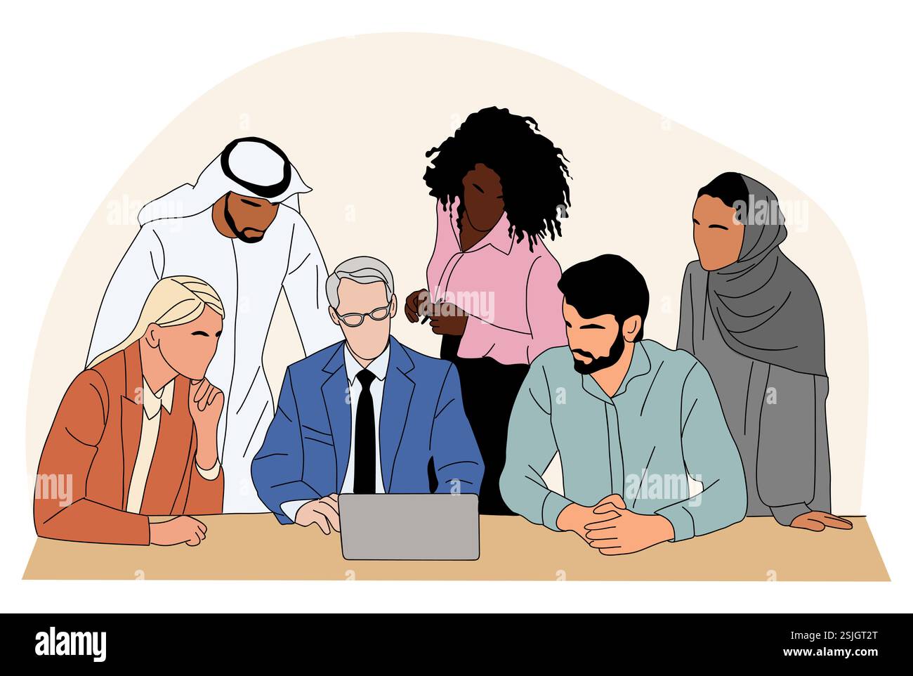 Diverse group business people sitting around table Stock Vector Image ...