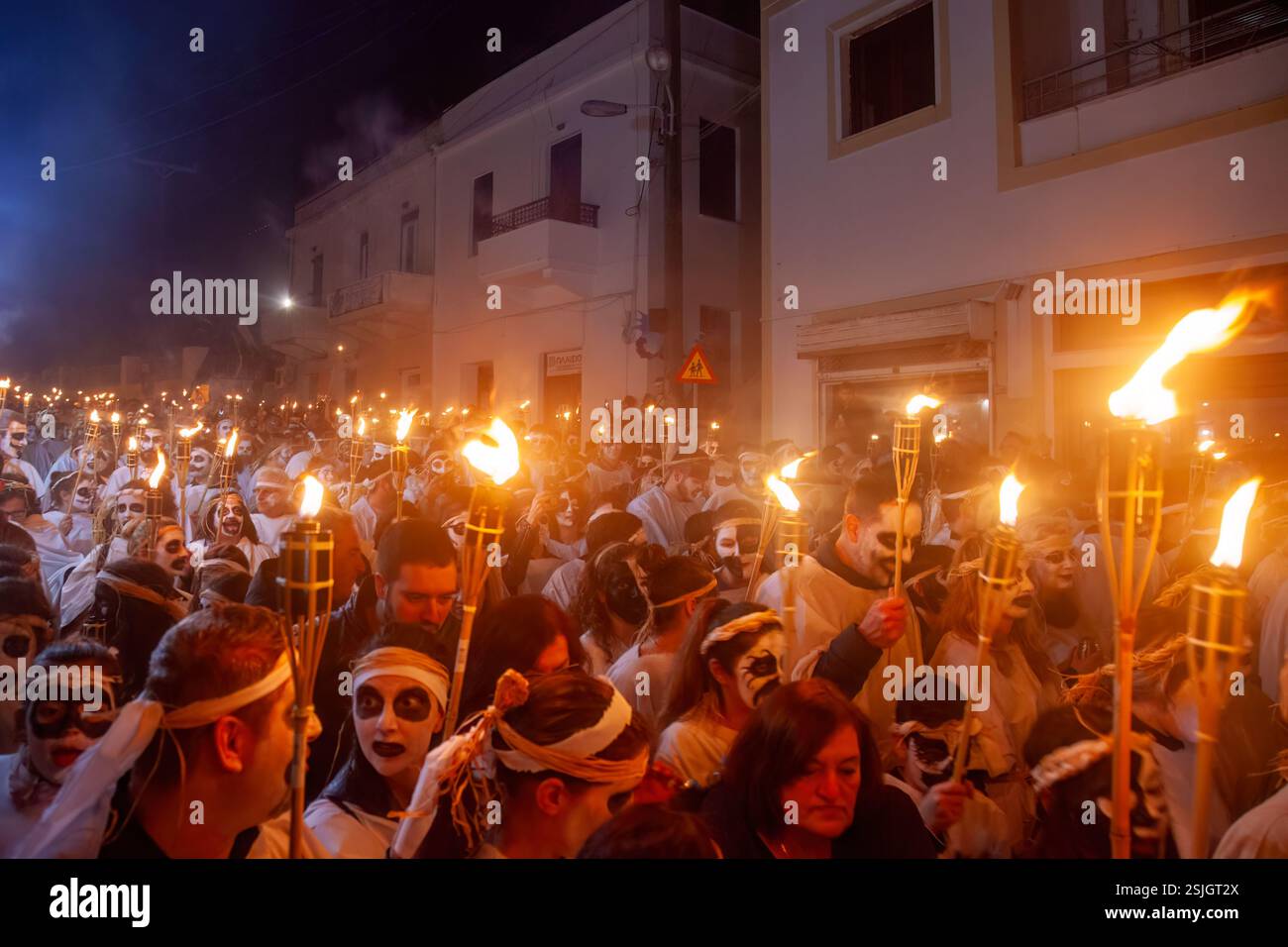 Torchlight procession at night in Chora, Naxos, Greece, celebrating ...