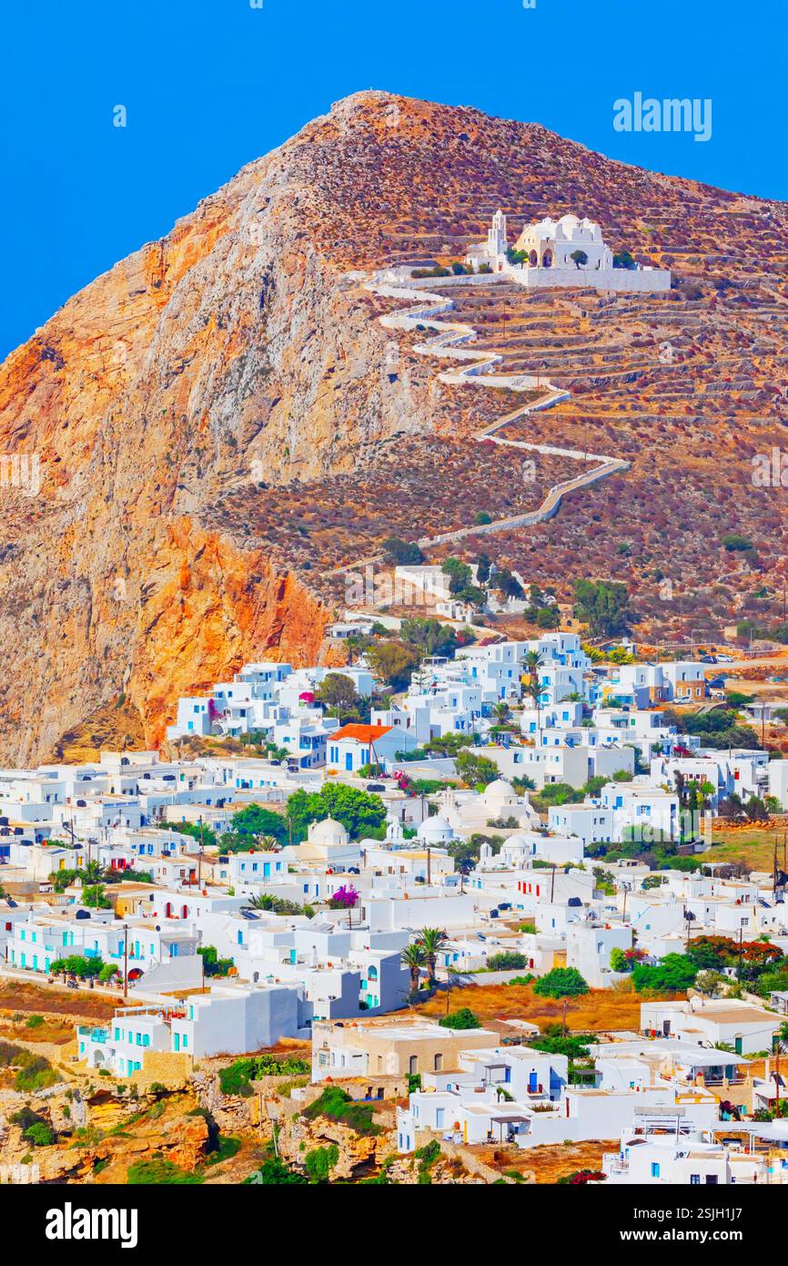 View of Chora village, Chora, Folegandros Island, Cyclades Islands ...