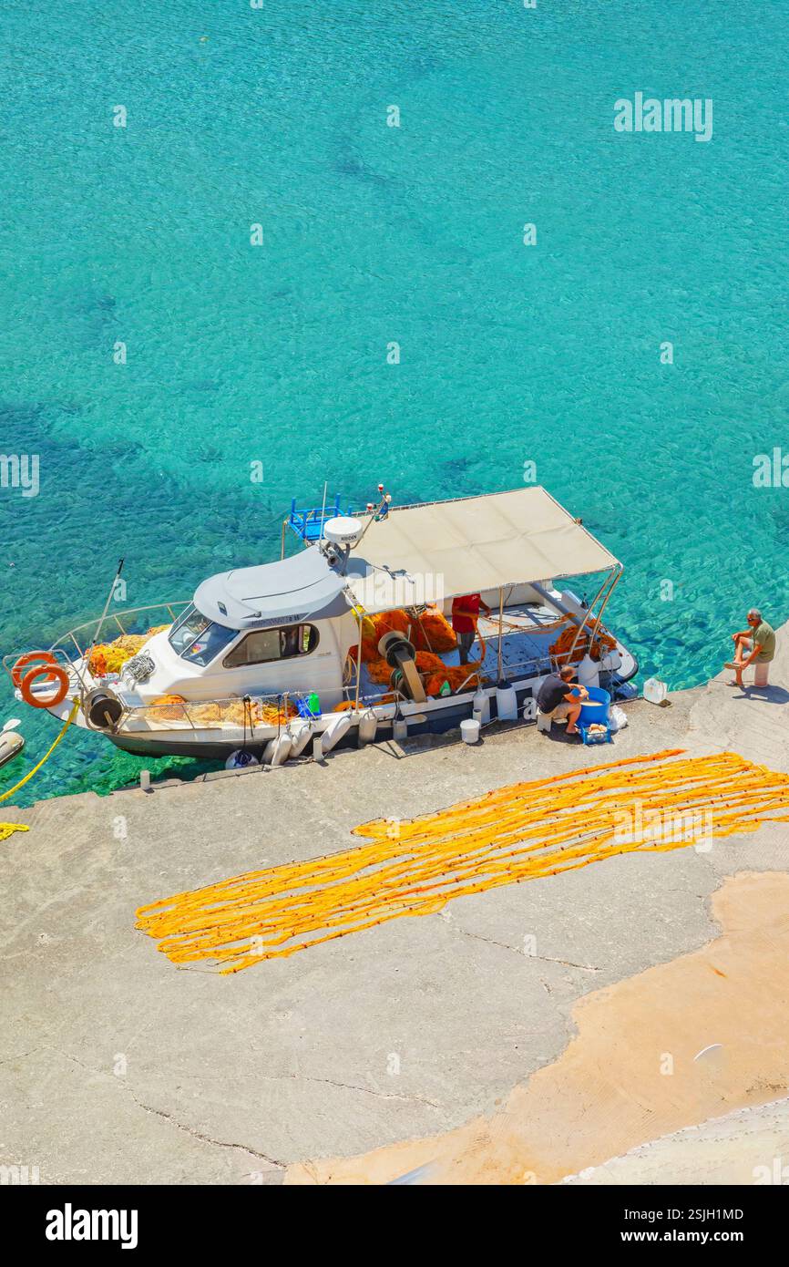 Fishing boat, Agali, Folegandros Island, Cyclades Islands, Greece Stock ...