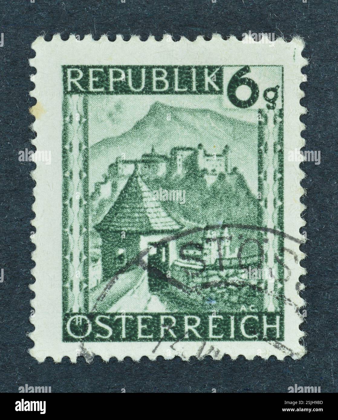Cancelled postage stamp printed by Austria, that shows Salzburg, circa ...
