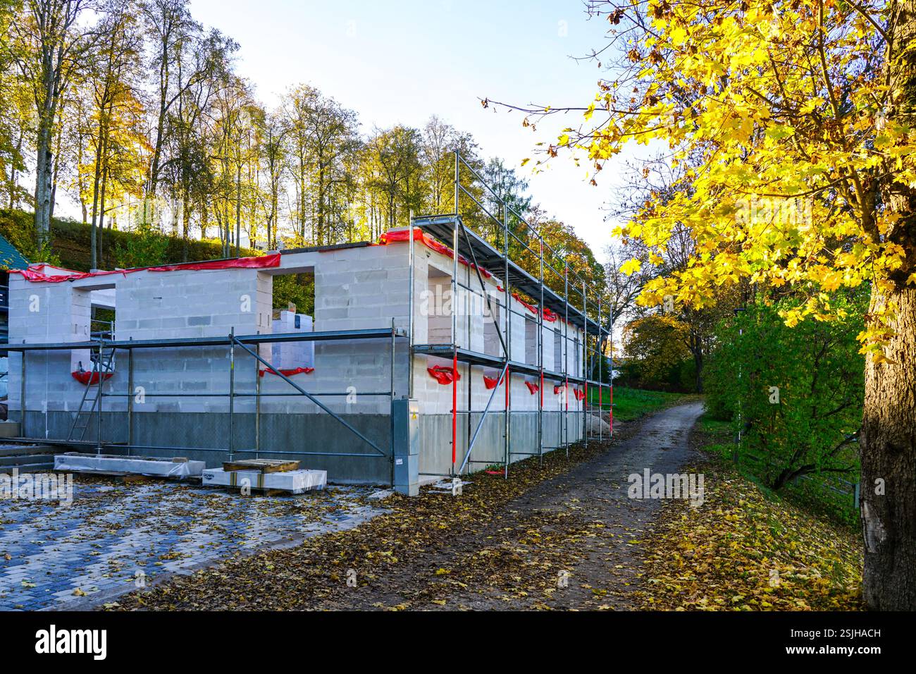 Construction of a new modern residential house from aerated concrete ...