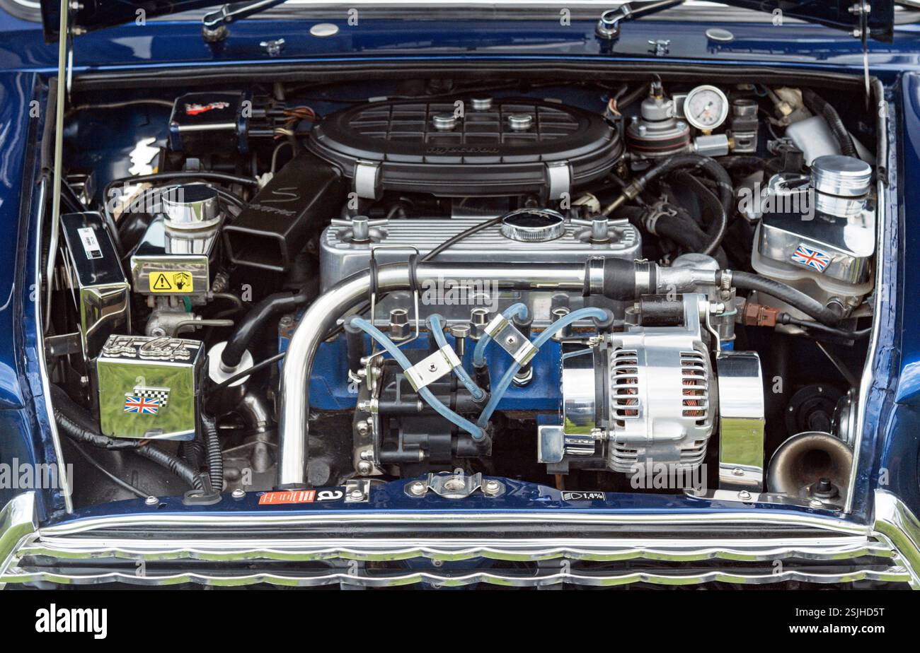 Mini Cooper engine. Burnley Classic Car Show 2023 Stock Photo - Alamy