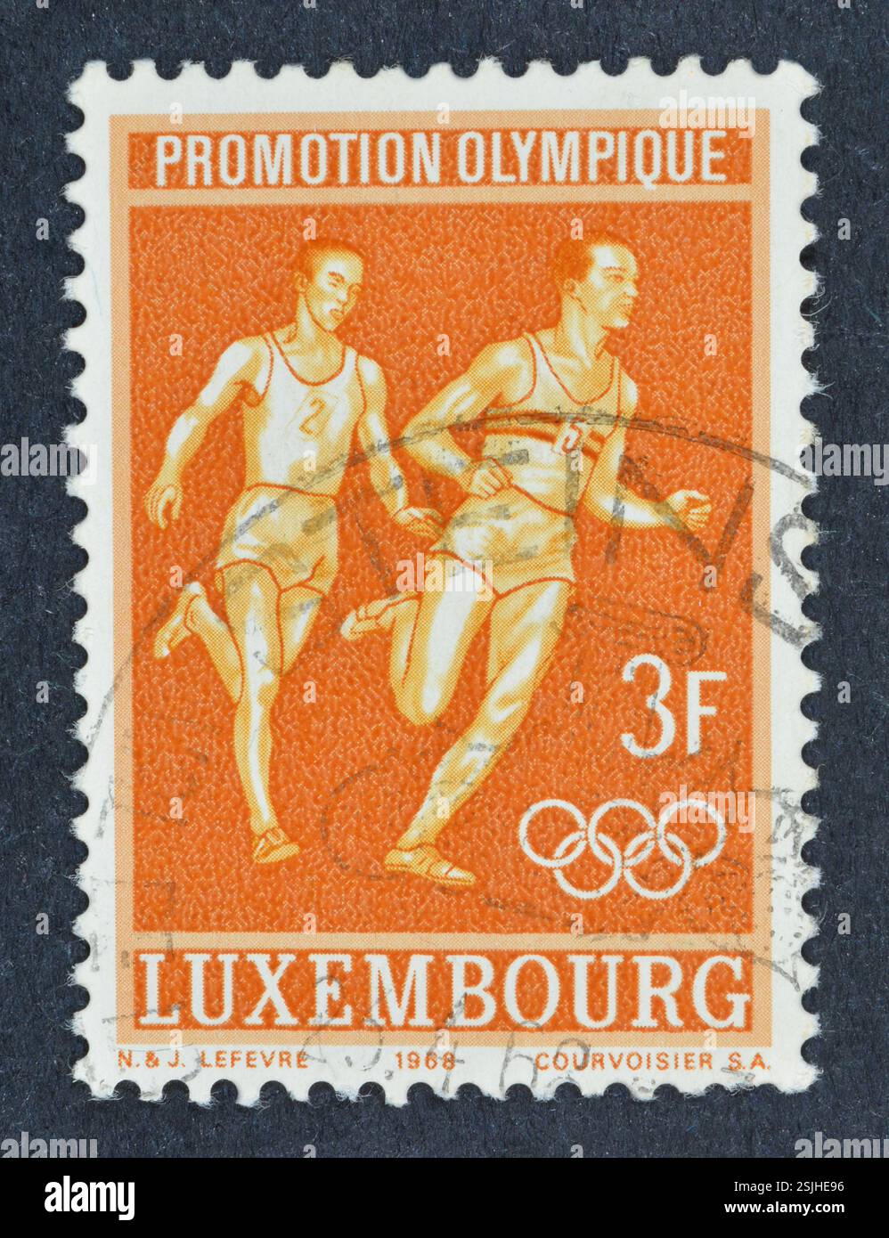 Cancelled postage stamp printed by Luxembourg, that shows Running ...