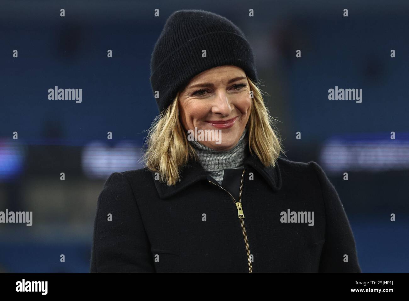 Gabby Logan during the UEFA Champions League Knockout Round Play-off ...