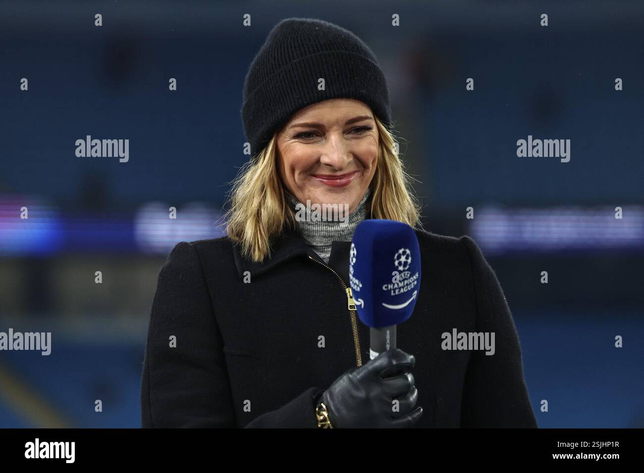 Gabby Logan during the UEFA Champions League Knockout Round Play-off ...