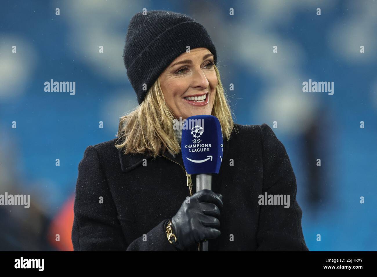 Gabby Logan during the UEFA Champions League Knockout Round Play-off ...