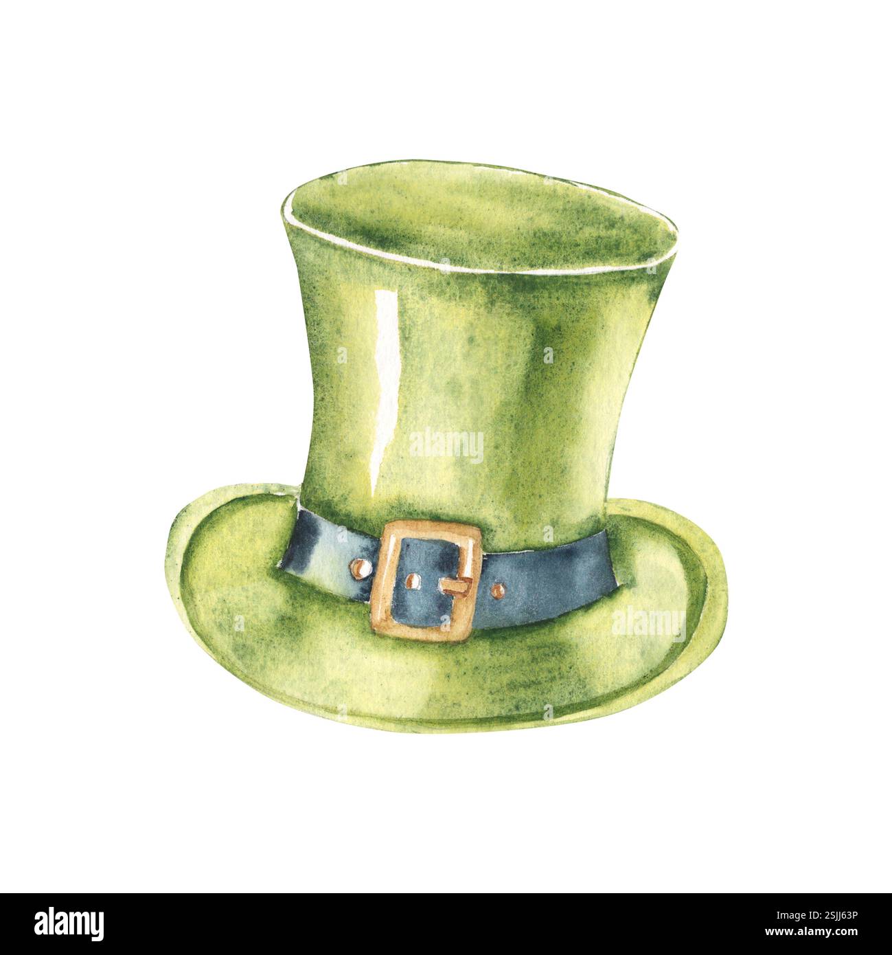 Leprechaun green Hat. Hand drawn Watercolor illustration of Lucky dwarf ...