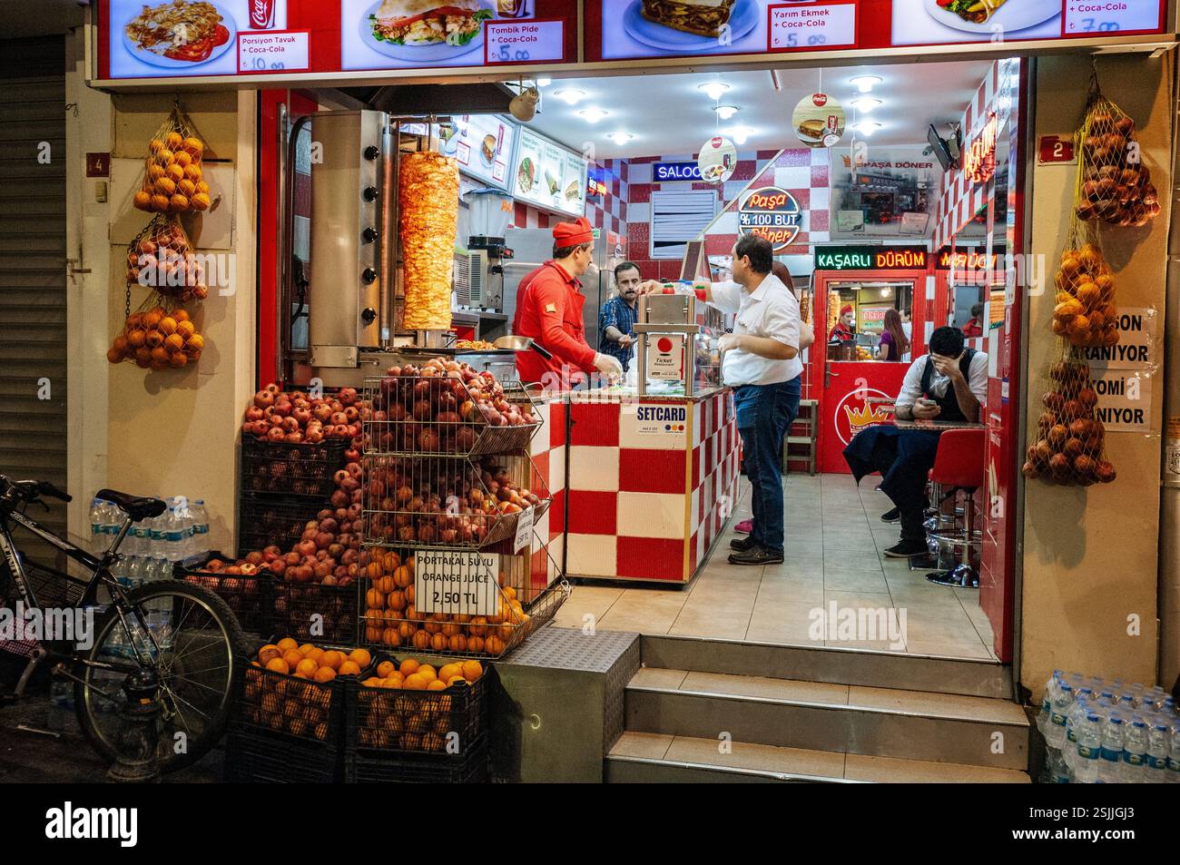 Kebab shop in Istanbul at night, Turkey Stock Photo - Alamy