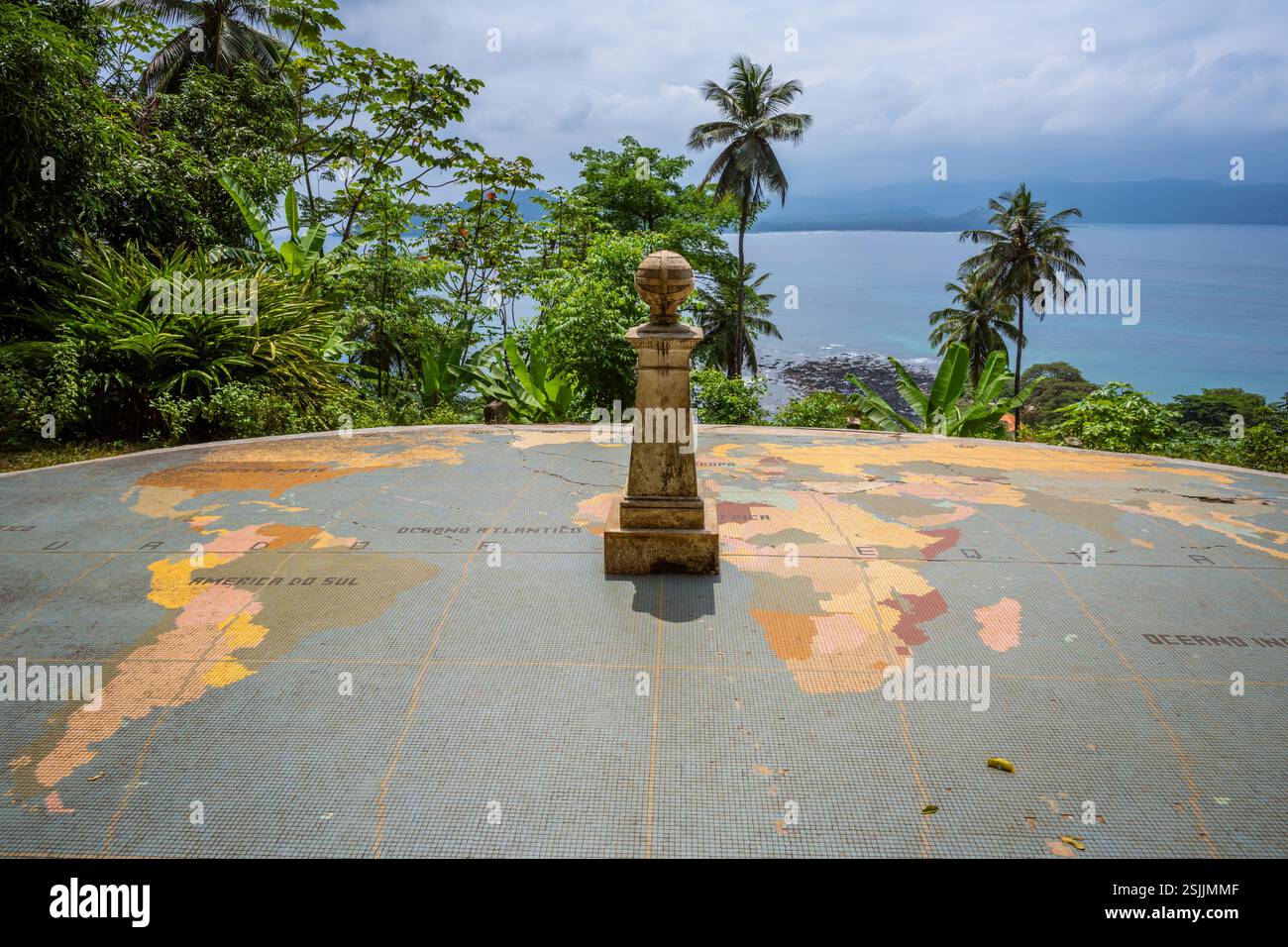 Sign marking equator with the ocean view Stock Photo - Alamy
