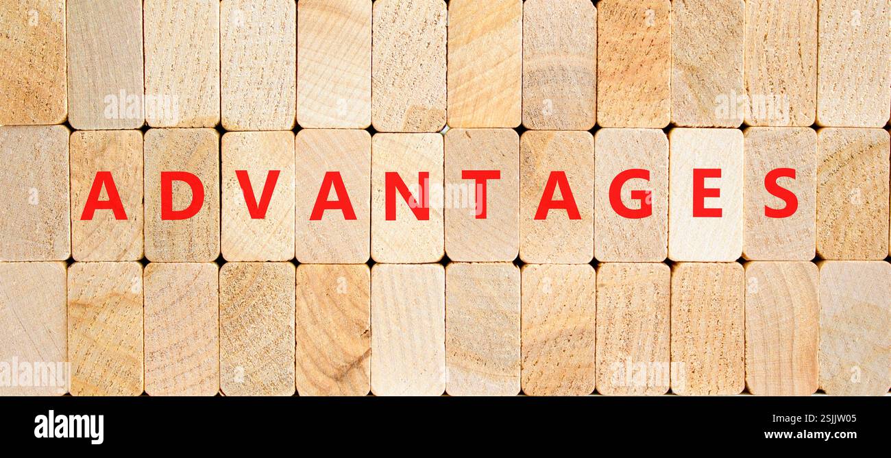 Advantages symbol. Concept word Advantages on beautiful wooden blocks ...