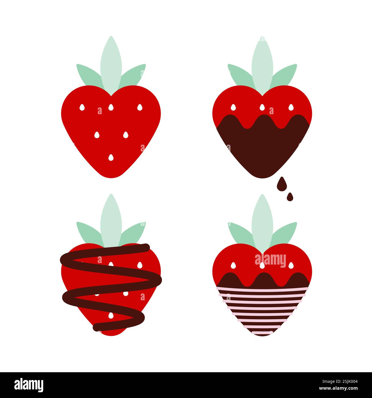 Chocolate decorated strawberries set. Valentine's day. Vector ...
