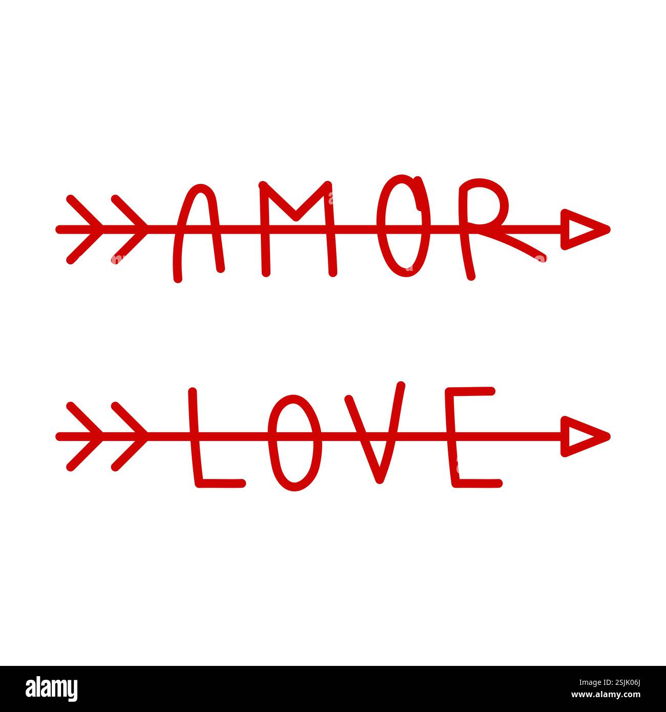 Love hand drawn lettering in English and in Spanish: Amor. Vector ...