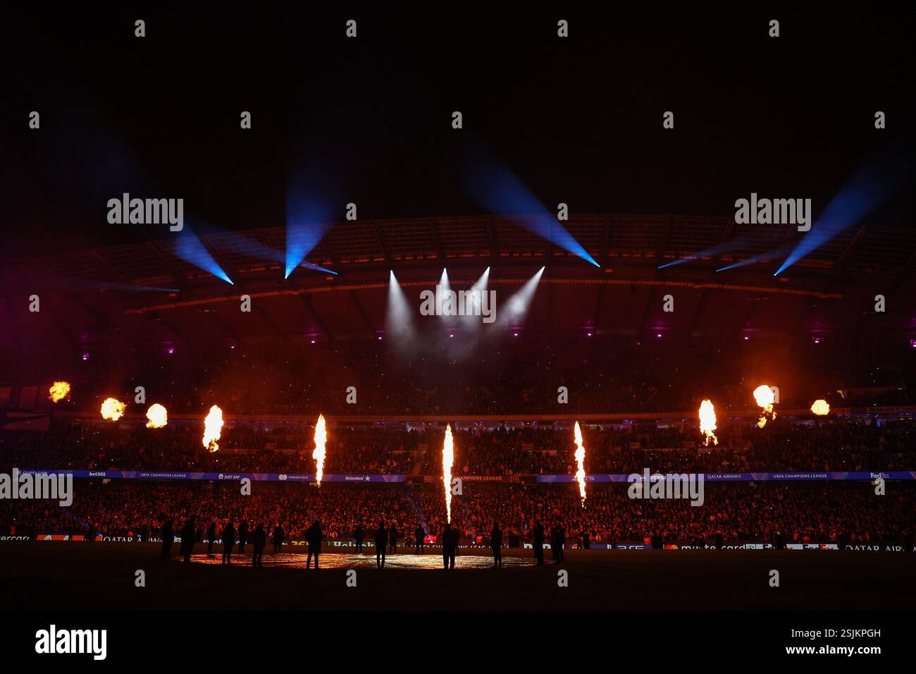 The pregame light show during the UEFA Champions League Knockout Round ...