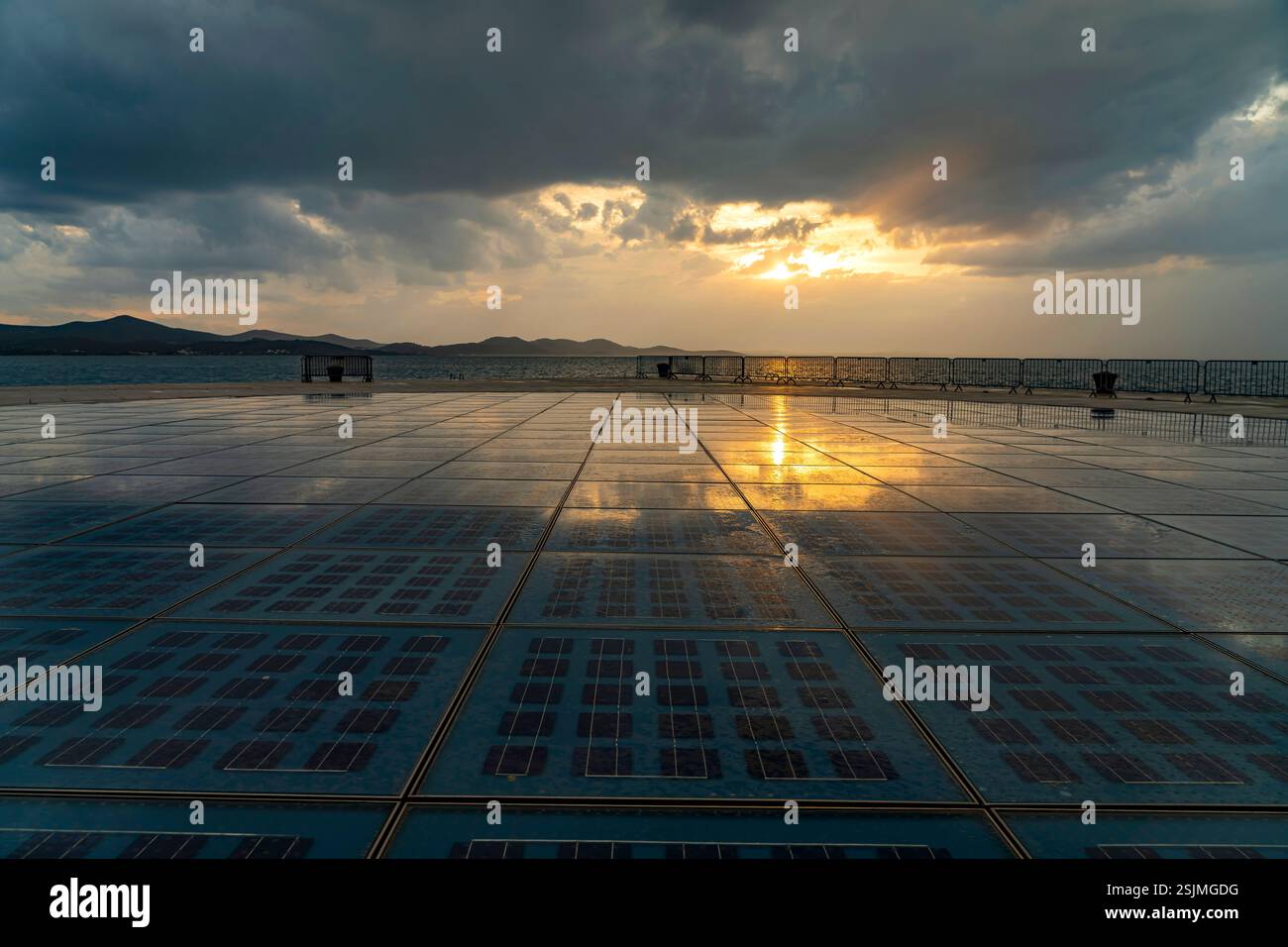 Artwork and solar installation Greeting to the sun at sunset, Zadar ...