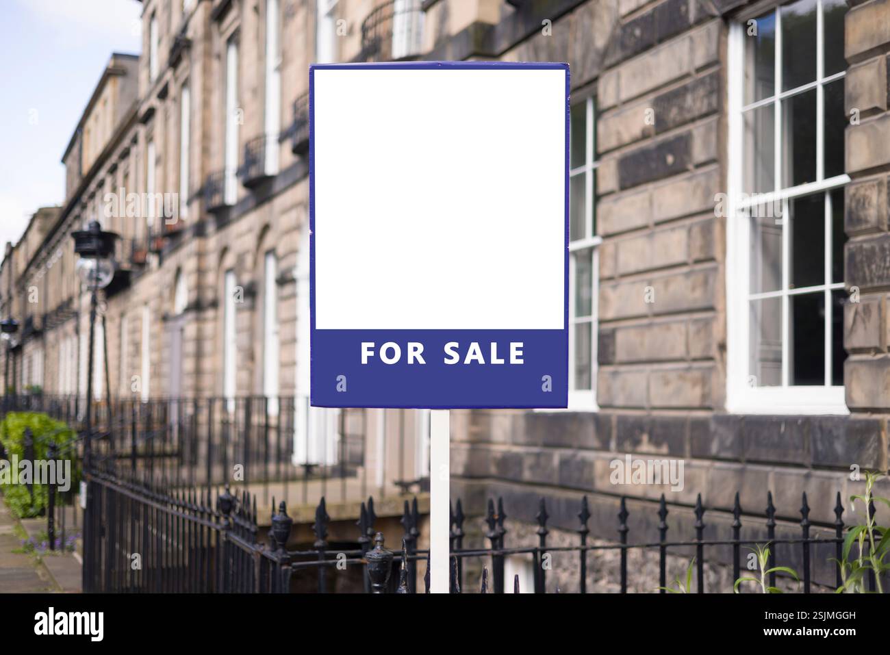 Blank house for sale sign template outside a Georgian town house in a ...