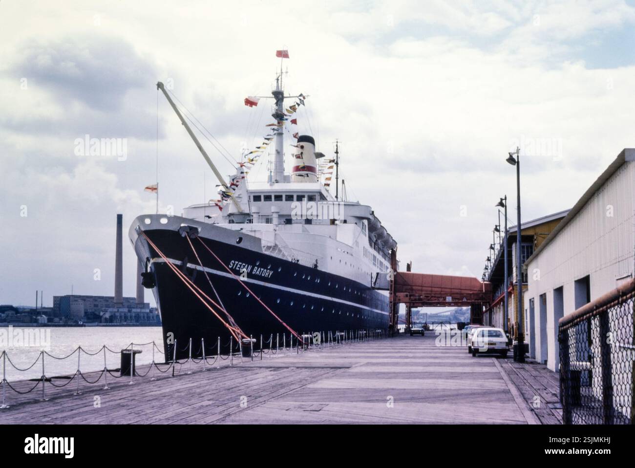 TSS Stefan Batory ocean liner alongside at Tilbury Landing Stage in ...