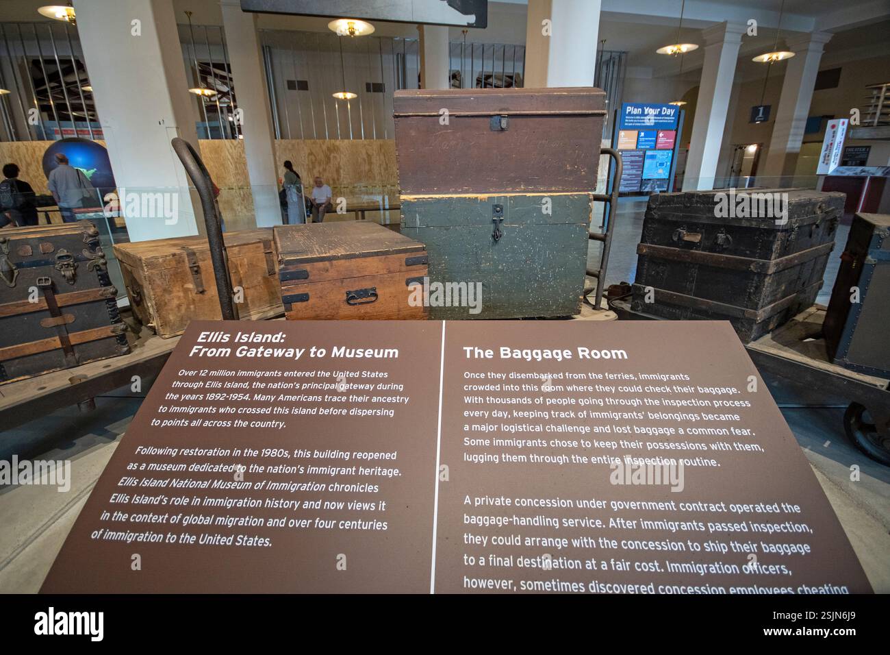 Old bagagges of immigrants on display in Ellis Island National Museum ...