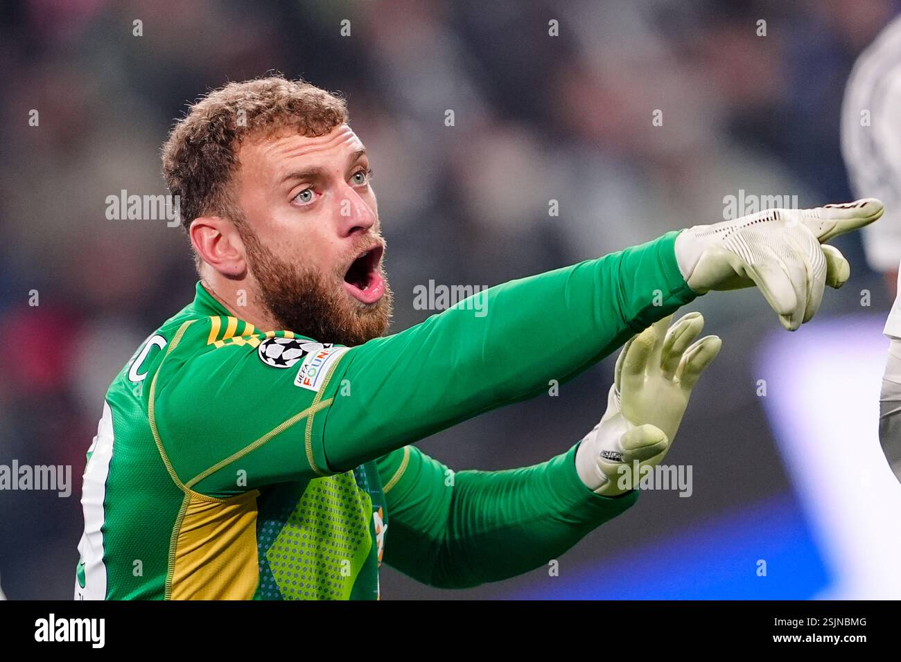 Juventus' goalkeeper Michele Di Gregorio reacts during the Champions ...