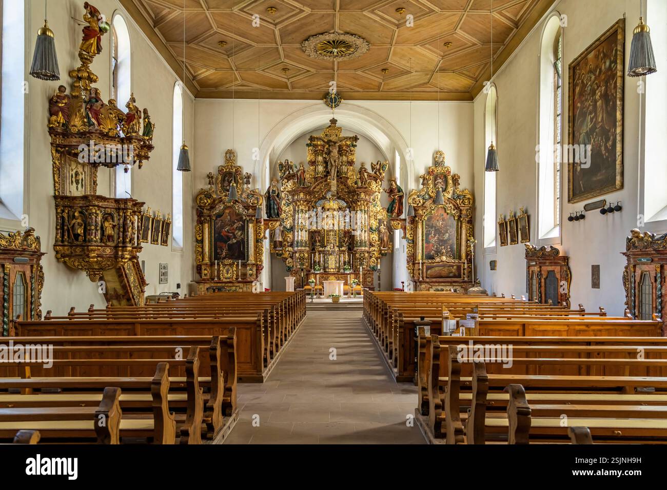Interior of the pilgrimage church Maria in der Tanne, Triberg in the ...