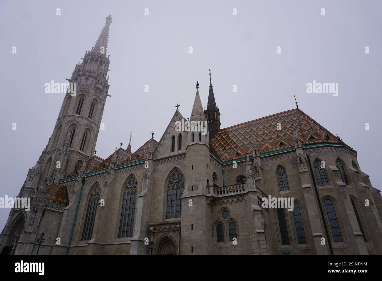 The historic facade of the landmark Matthias Church of Budapest ...