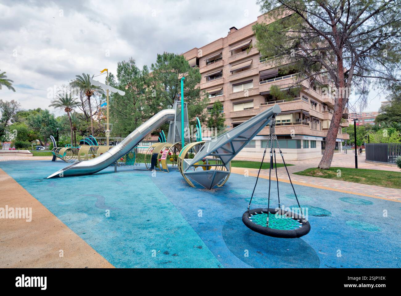 Playground, green area, house facade, architecture, city tour, Murcia ...