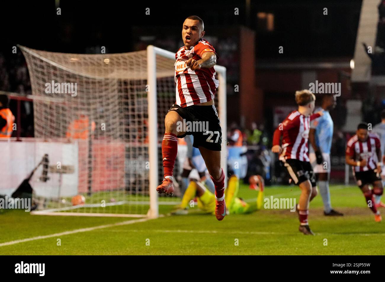Exeter City's Josh Magennis celebrates scoring their side's second goal ...