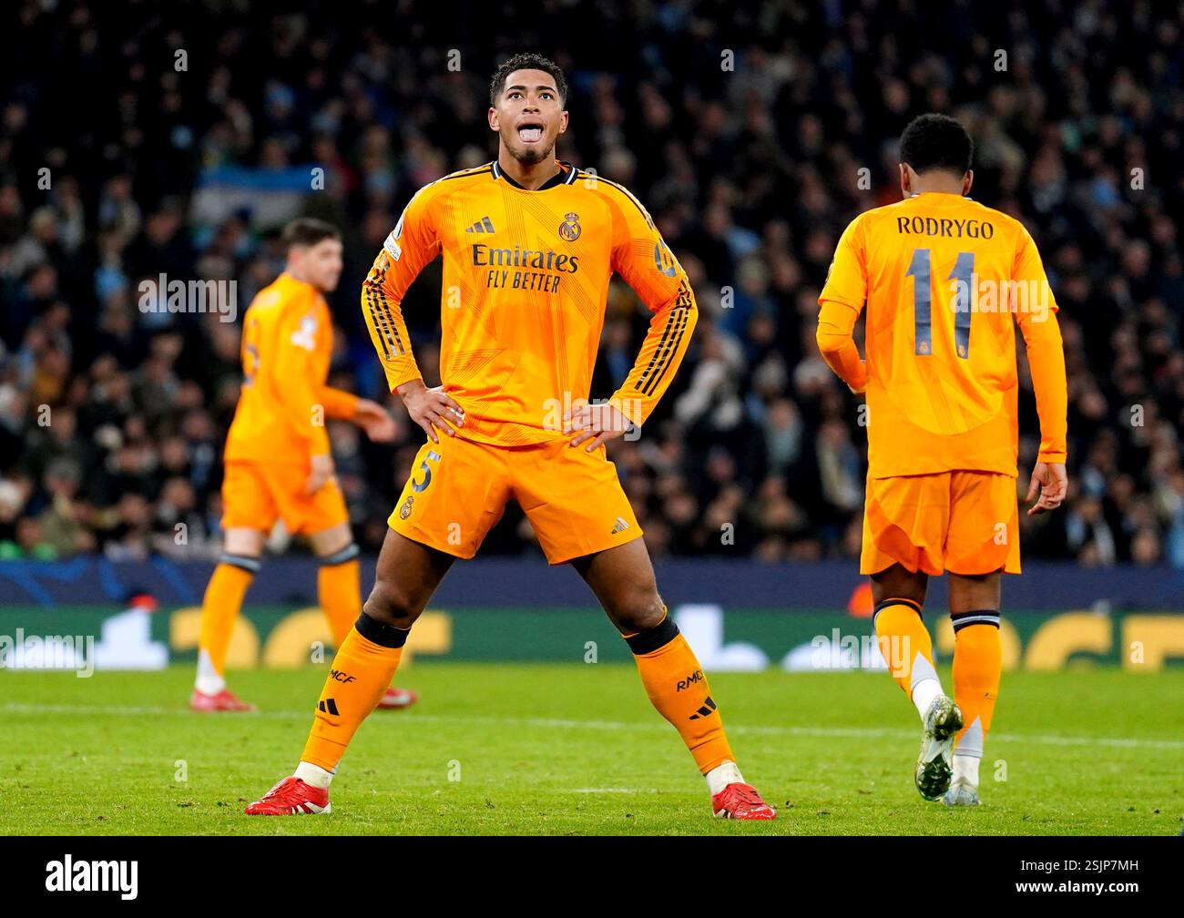 Real Madrid's Jude Bellingham reacts after a missed opportunity during ...