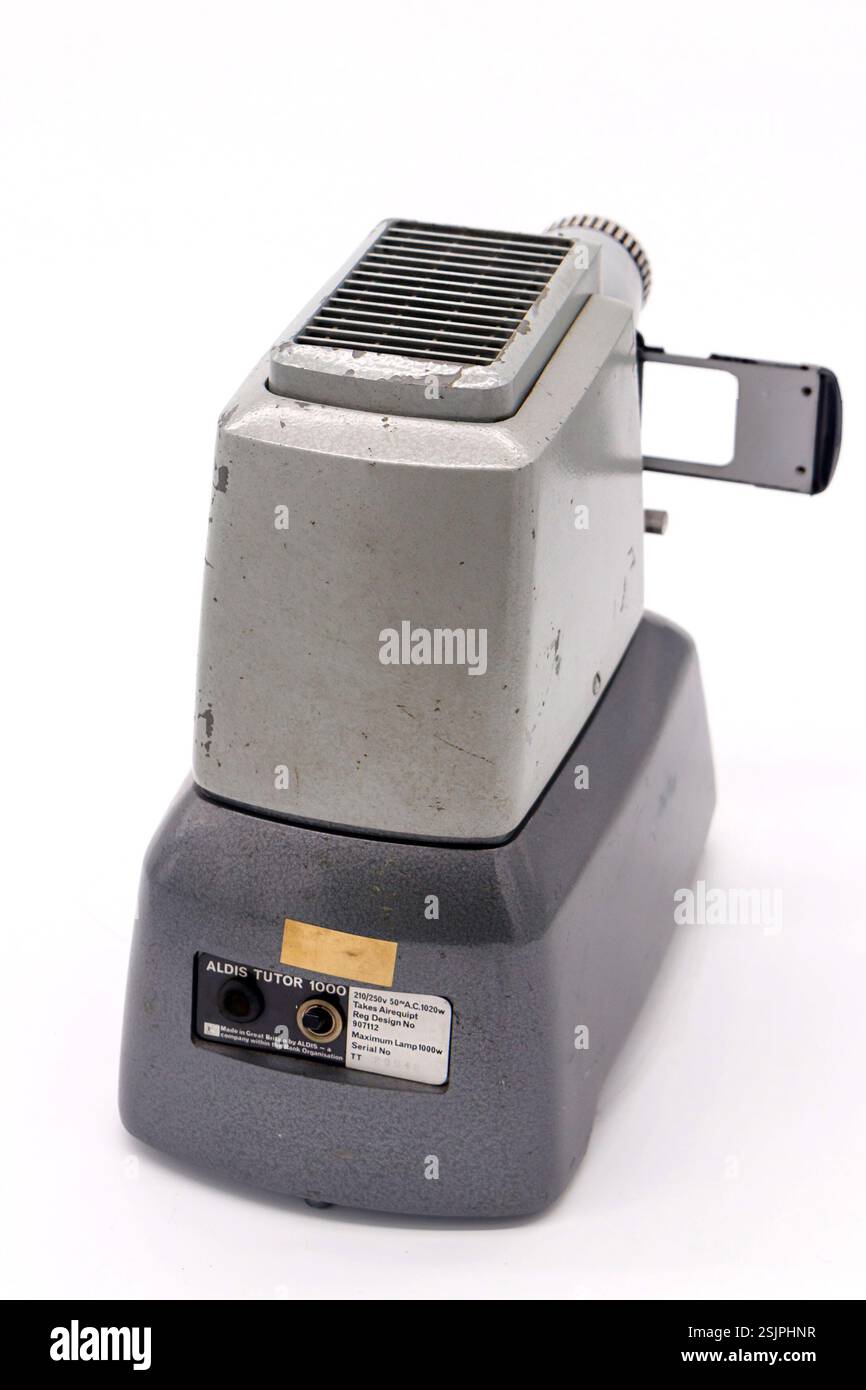 rear view of Vintage rank Aldis slide projector with a metal and ...