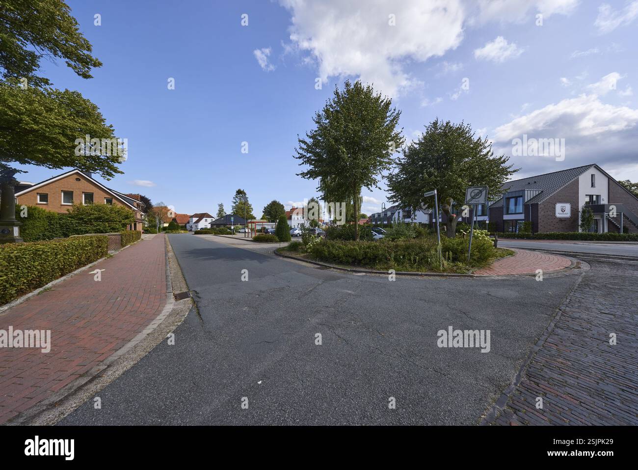 Residential area, residential building, trees, blue sky with fair ...