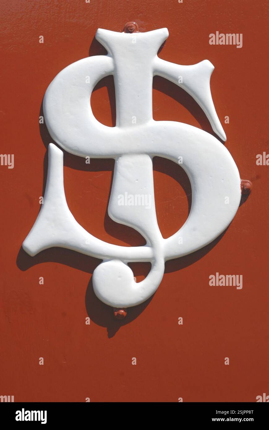 Emblem SJ, Statens Jaernvaegar, State Railways, on the steam train on ...