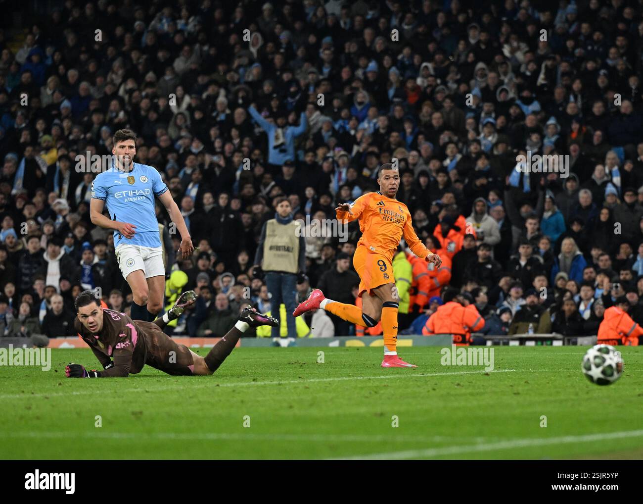 Manchester, UK. 11th Feb, 2025. Real Madrid's Kylian Mbappe hits the ...