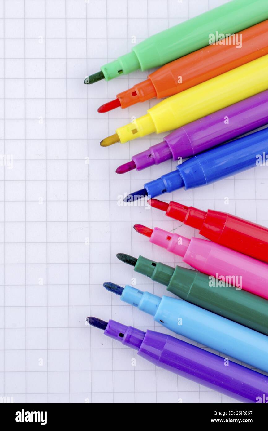 Colorful felt-tip pens on a notebook Stock Photo - Alamy