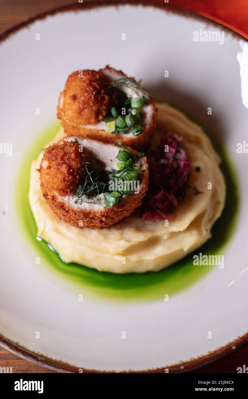Delicious cutlets with airy mashed potatoes served in the restaurant ...