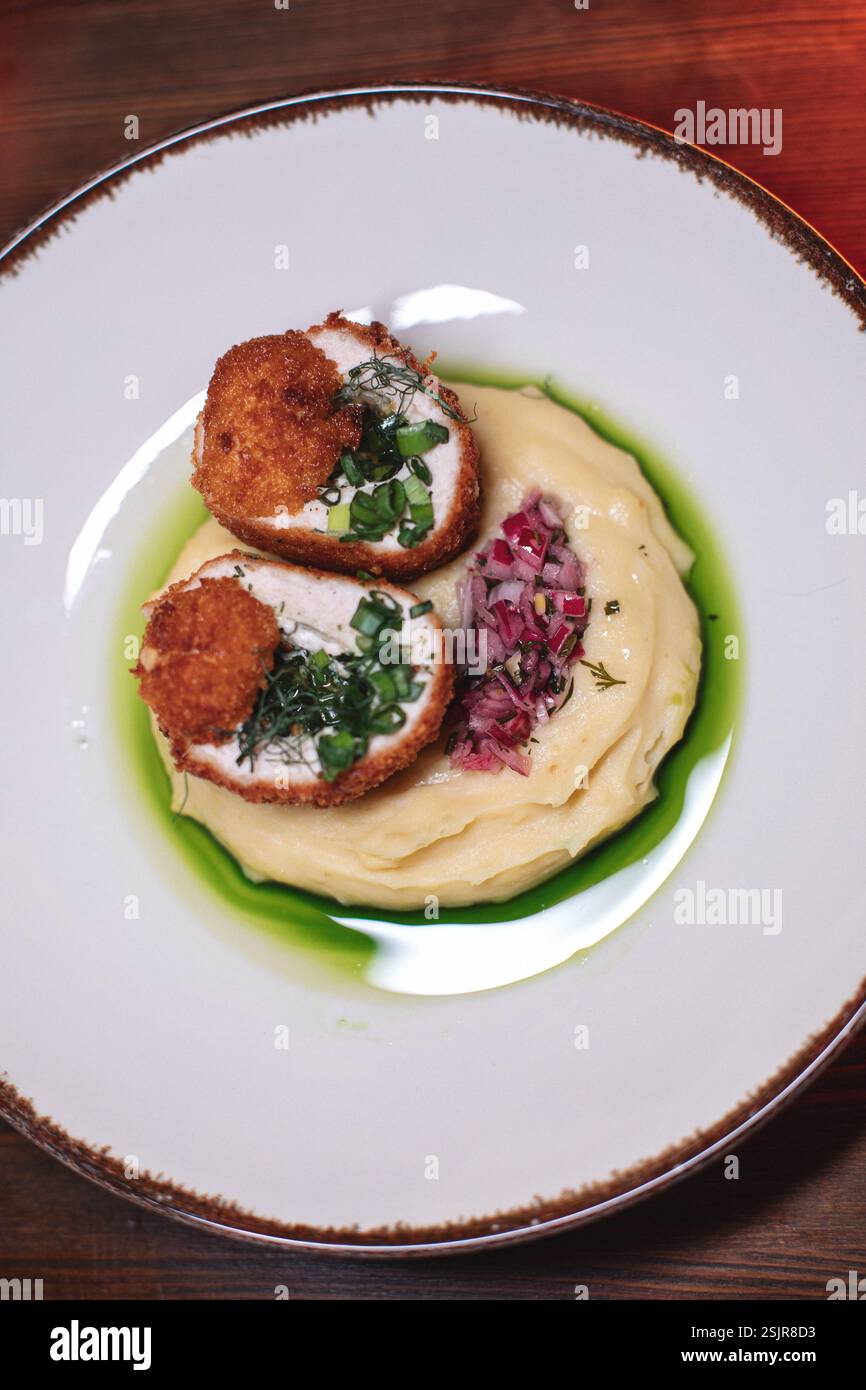 Delicious cutlets with airy mashed potatoes served in the restaurant ...